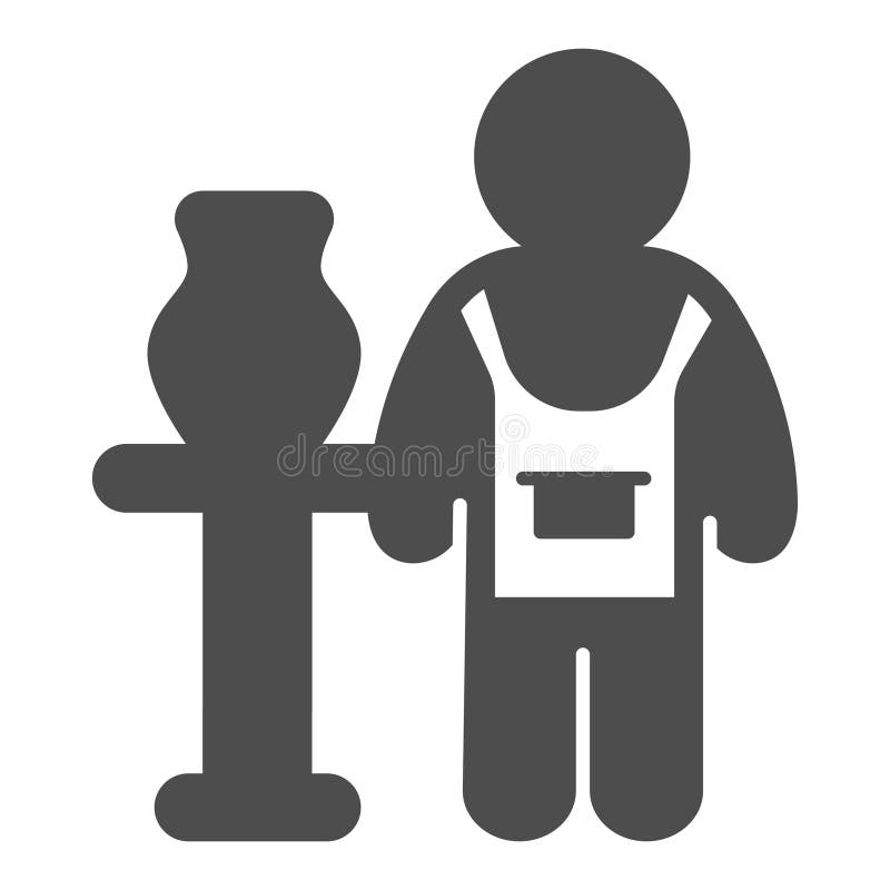 Clay Jug on Desk and Man with Apron Solid Icon, Pottery Making Concept ...
