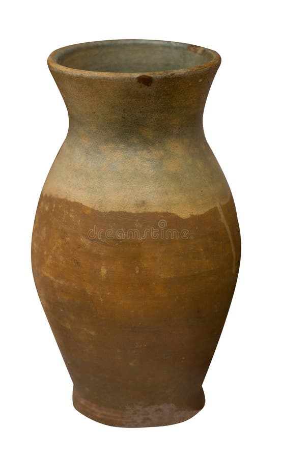 Clay Jug Isolated on a White Background. Vintage Jug Front View Stock ...