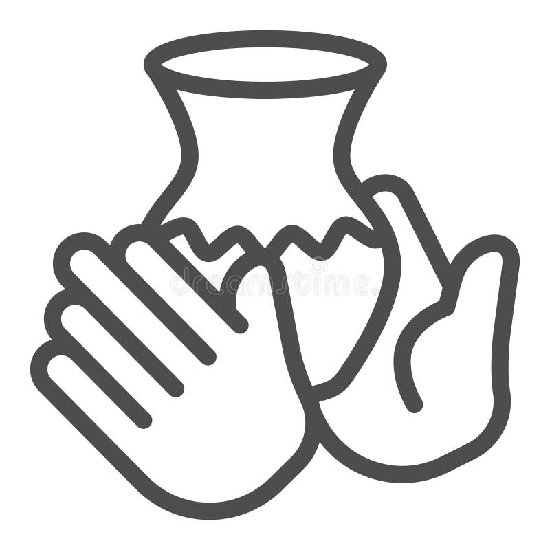Clay Jug with Wave Pattern in Hands Line Icon, Pottery Making Concept ...