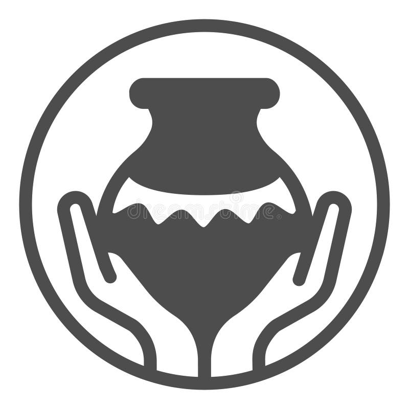 Clay Jug with Wave Pattern in Hands Solid Icon, Pottery Making Concept ...