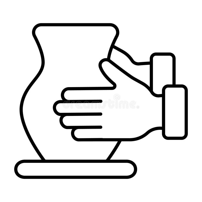 Clay Jug on Workbench in Hands Thin Line Icon, Pottery Making Concept ...