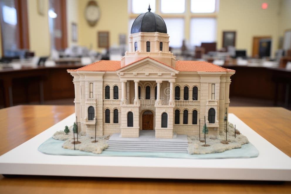 Clay-made Miniature Courthouse on a Marble Base Stock Illustration ...