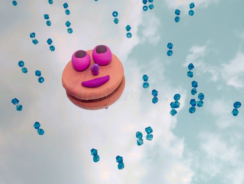 Clay Made Moon Cartoon Eyes with Smiling Face Stock Photo - Image of ...