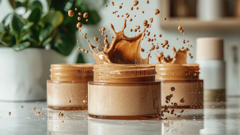 Clay Mask Jar in Dynamic Splash of Product, Surrounded by Other Jars ...