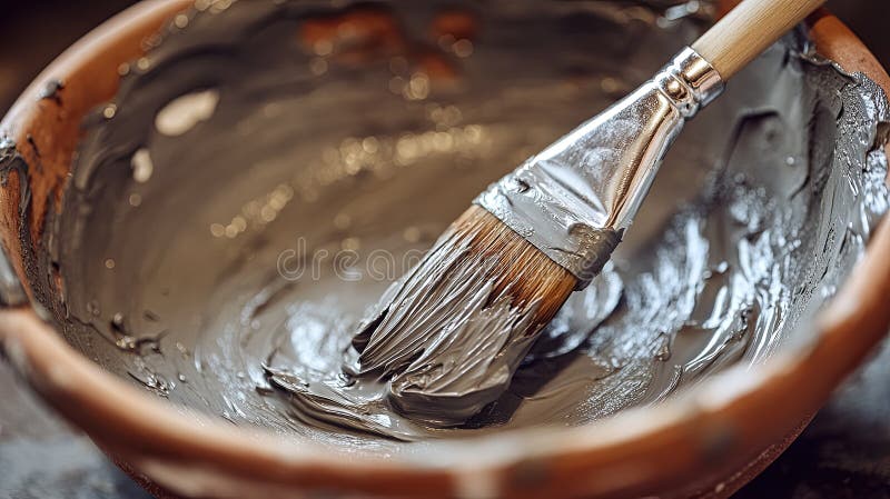 Clay Mask Spread with Brush on Ceramic Plate . Stock Photo - Image of ...