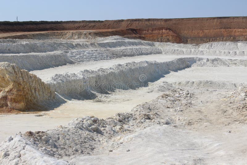 Clay Mining. Beautiful Background of White Clay. Blue Water. Stock ...