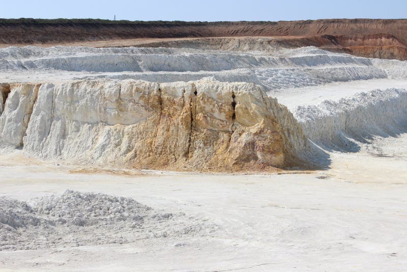 Clay Mining. Beautiful Background of White Clay. Blue Water. Stock ...