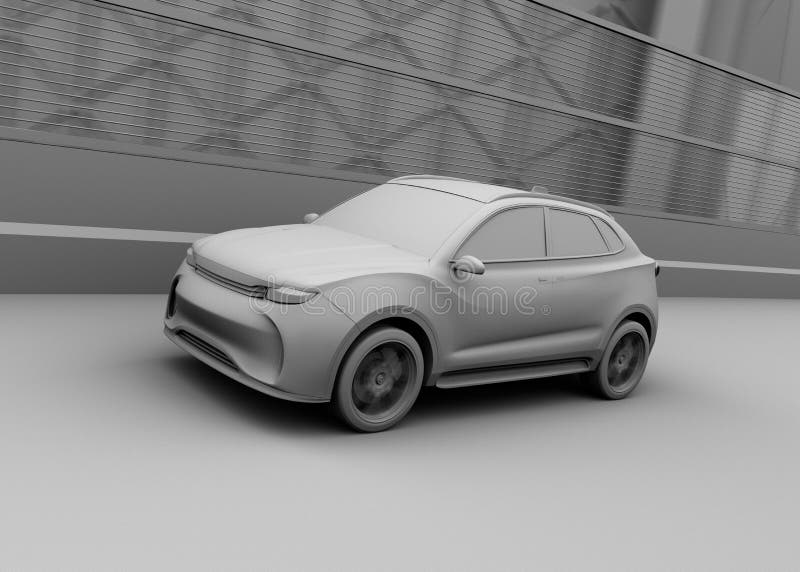 Clay Model Rendering of Autonomous Electric SUV Driving on the Highway ...