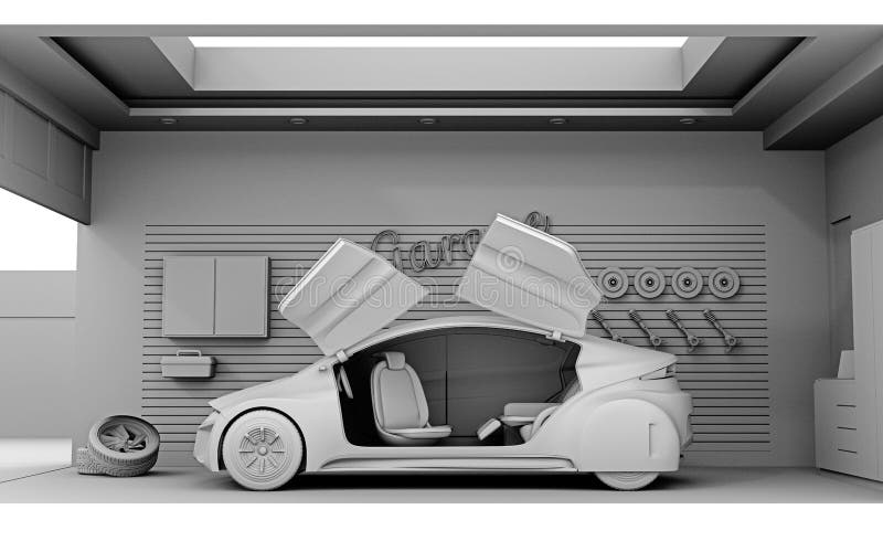 Clay Model Rendering of Garage Interior Stock Illustration ...