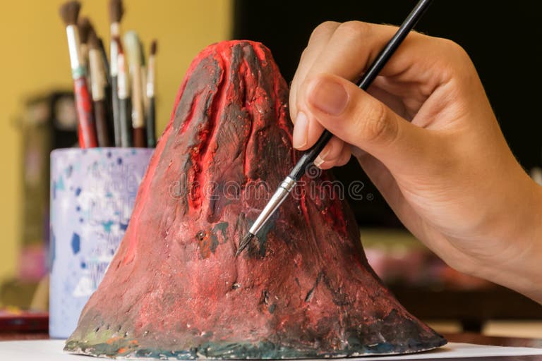 Clay Model of Volcano, School Projects Stock Image - Image of brush ...