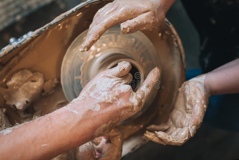 Clay Modeling Hands on a Potter`s Wheel Stock Image - Image of creative ...