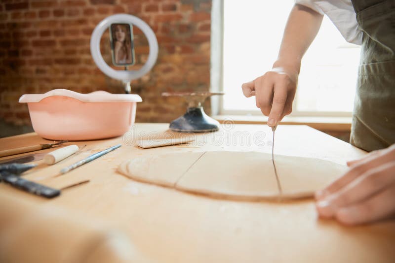 Clay Modeling Process, Learning the Basics of Pottery. Cropped Image of ...