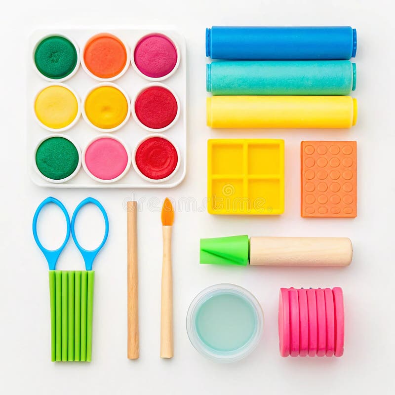 Clay Modeling Set for Kids on White Background Stock Illustration ...