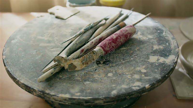 An Old Clay Modeling Tool Lies on a Stand. Stock Video - Video of male ...