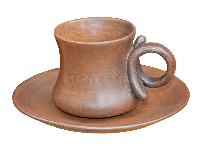 Clay Mug and a Clay Plate on White Stock Image - Image of utensil ...