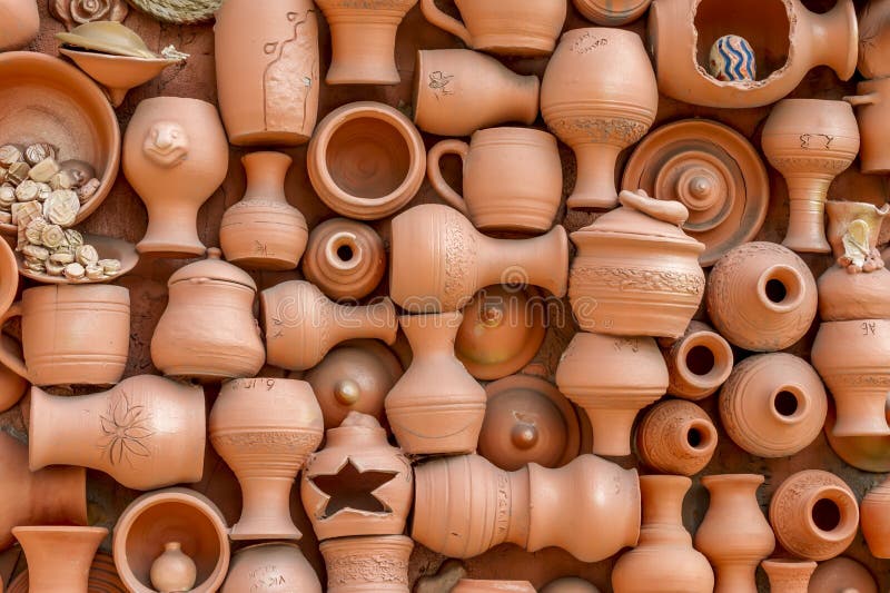 Clay Old Dishes. Decoration of the Wall Stock Photo - Image of ...