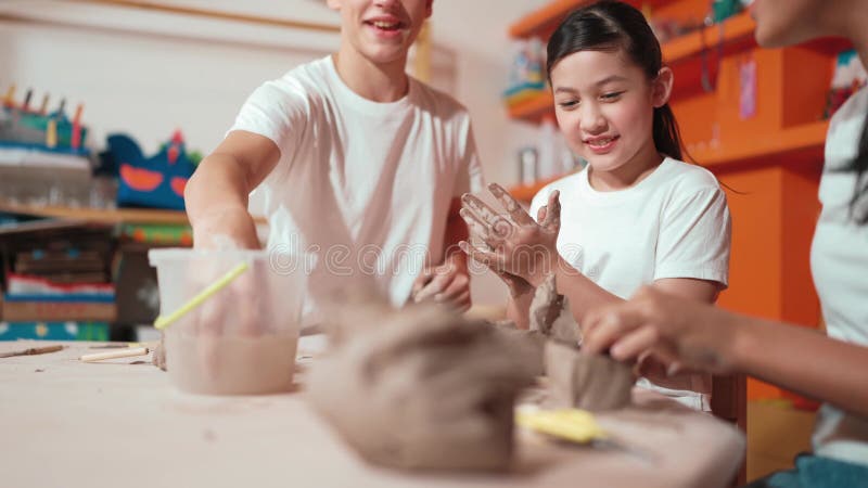 Clay Piece Placed on Table while Diverse Children Modeling Clay ...