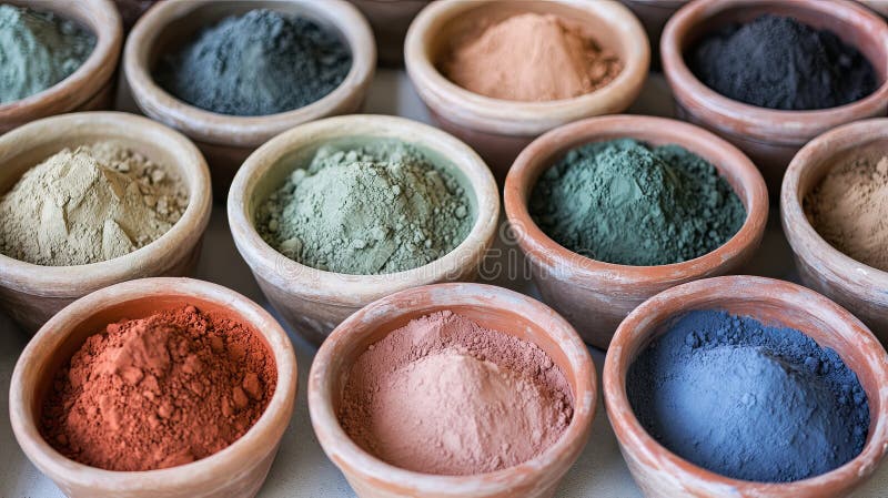 Clay Pigment Samples in Ceramic Mixing Bowls . Stock Image - Image of ...