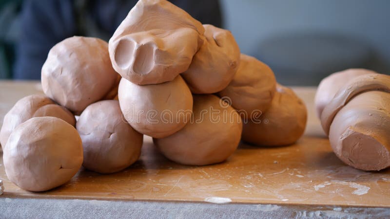 Clay Pile on a Table for Making Ceramic Pottery in the Throwing Wheel ...