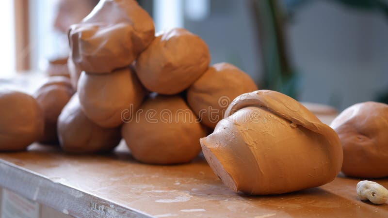 Clay Pile on a Table for Making Ceramic Pottery in the Throwing Wheel ...