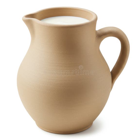 Clay Pitcher Filled with Fresh Milk on White Background Stock Photo ...