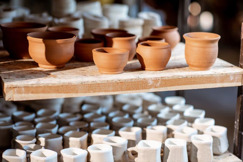 Clay Pitchers at the Pottery Stock Image - Image of bowl, pitcher ...