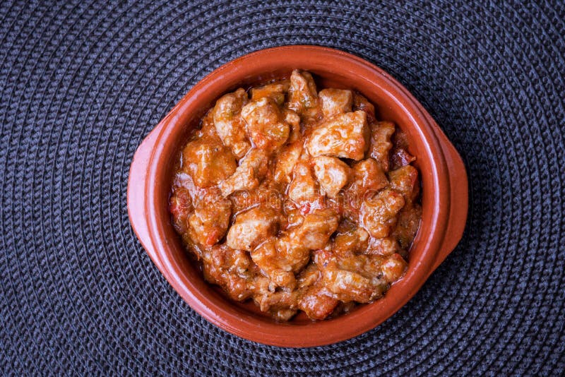 Clay Plate Filled with Meat with Tomato and Isolated Stock Image ...