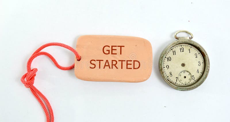 Clay Plate and Vintage Clock with Text Get Started Stock Photo - Image ...
