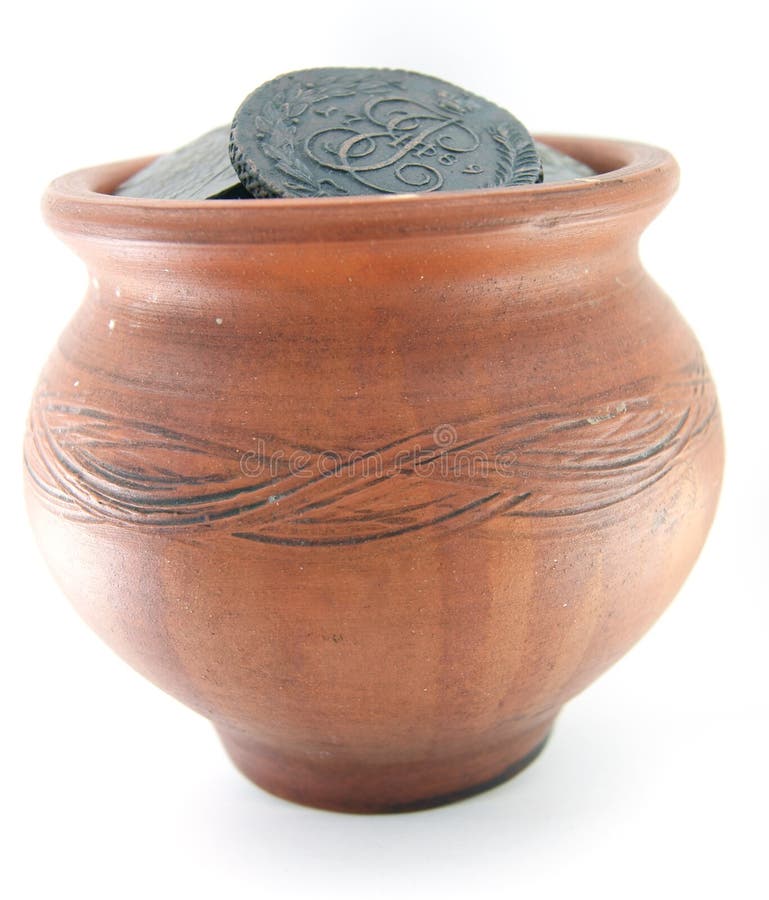 Clay Pot With Ancient Coins Stock Photo - Image of copper, clay: 19622120