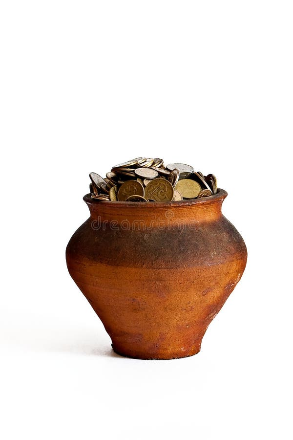 Clay pot with coins stock photo. Image of pennies, treasure - 13002528