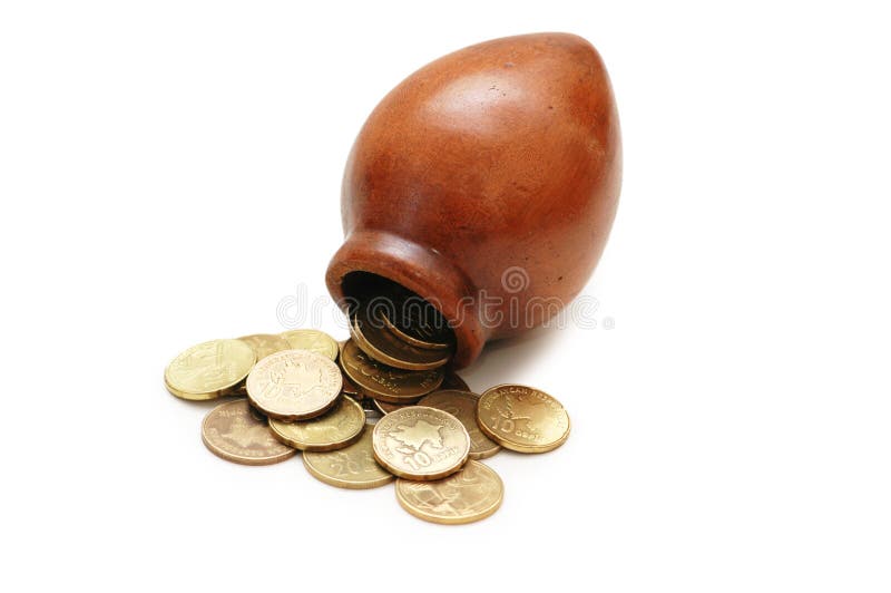 Clay Pot and Coins Isolated Stock Image - Image of savings, kettle: 1917305