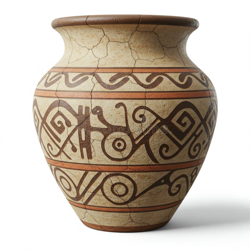 Clay Pot with a Crackled Surface and Intricate Geometric Patterns in ...