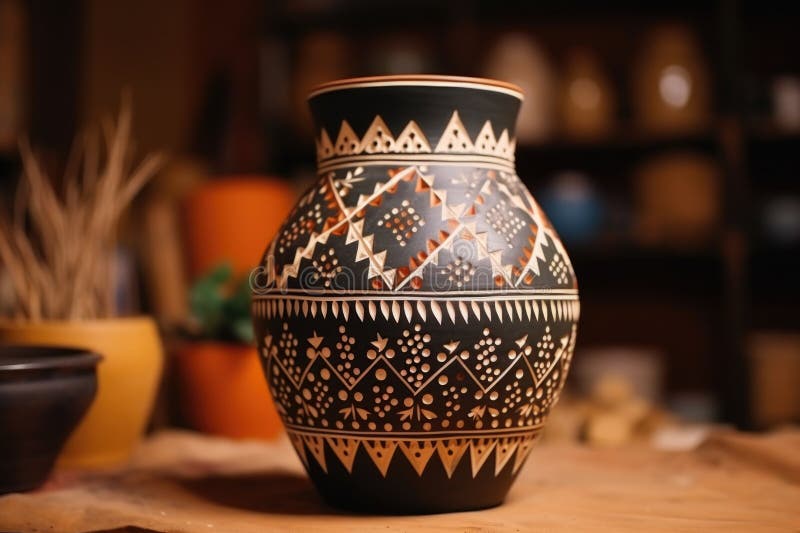 A Clay Pot Decorated with Ethnic Patterns in a Pottery Studio Stock ...