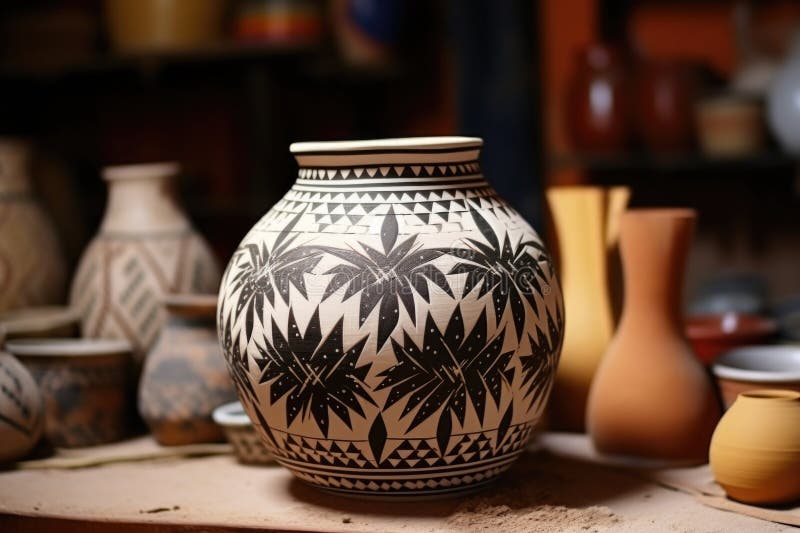 A Clay Pot Decorated with Ethnic Patterns in a Pottery Studio Stock ...