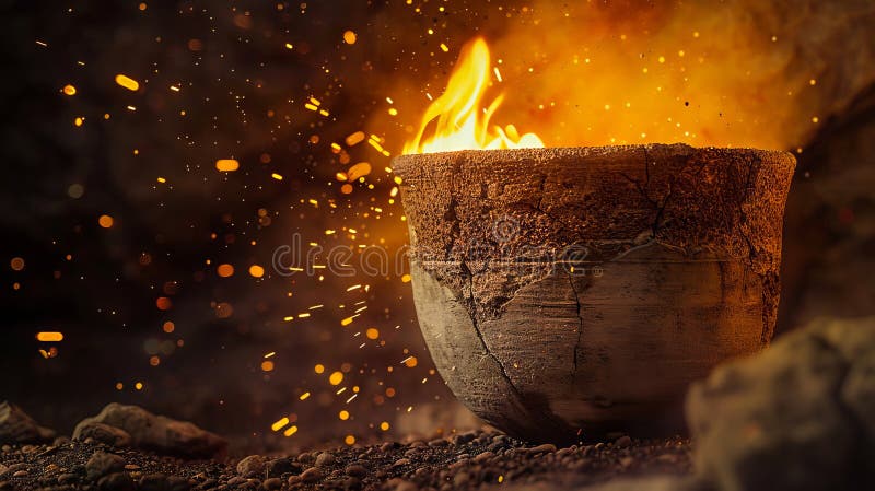 A Clay Pot with a Fire Burning Inside of it Stock Image - Image of ...
