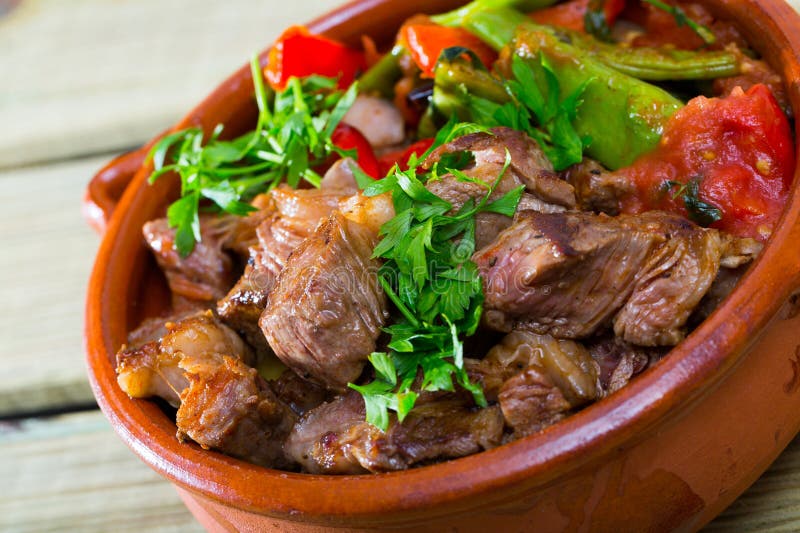Clay Pot with Juicy Pieces of Stew Meat Stock Photo - Image of ...