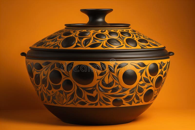 Clay Pot with Pattern on Orange Background. Generative Ai Stock ...