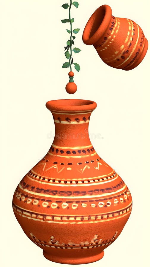 Clay Pot with a Plant and Another Pot Above Stock Illustration ...