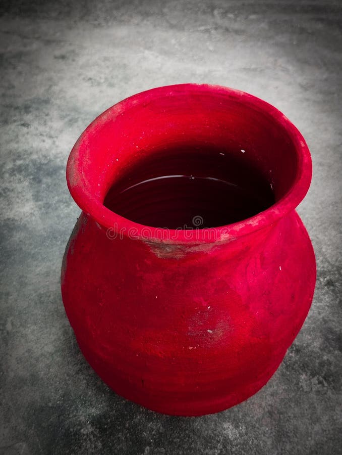 Clay Pot in Red Color with Water Stock Photo - Image of food, color ...