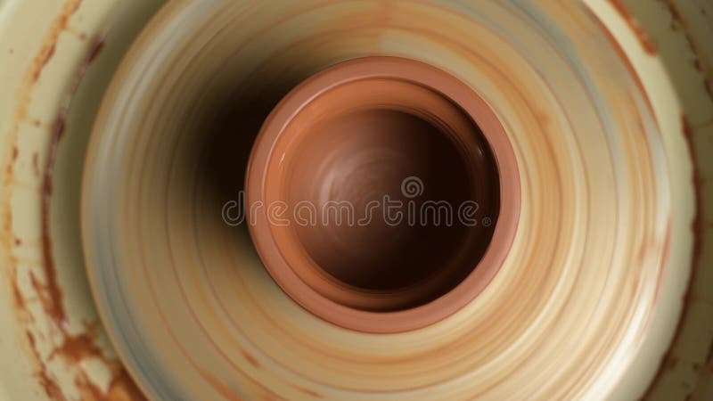 A Clay Pot Rotates on a Potter S Wheel, Top View. Ready-made Clay Pot ...