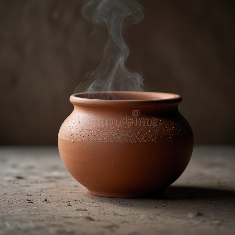 Clay Pot with Steam Rising from it on a Textured Surface Stock ...