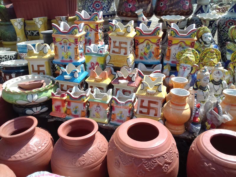 Clay Pots and Colorful Pots Stock Image - Image of clay, flowers: 88880029