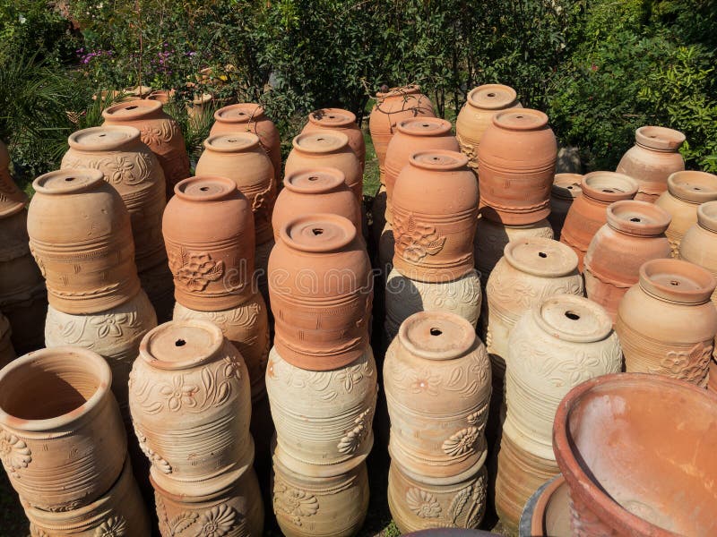Clay Pots Display in a Store for Selling Stock Photo - Image of ...