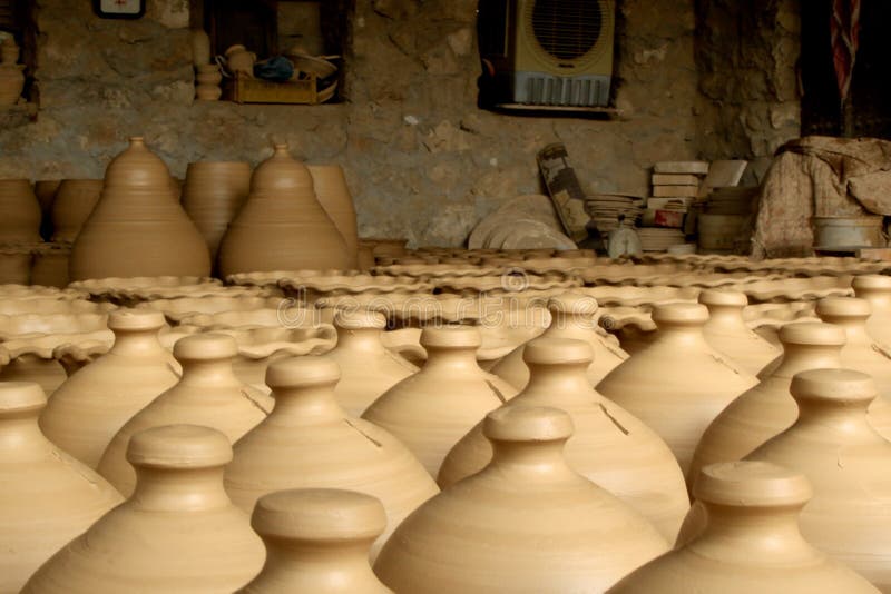 Clay Pots Drying in Pottery Shop Stock Image - Image of dock, sitting ...