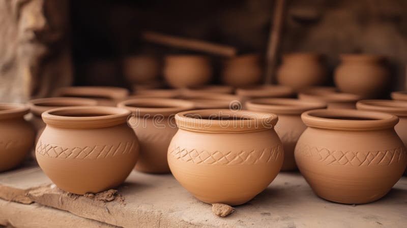 Clay Pots Drying in Pottery Workshop: Traditional Craftmanship Stock ...