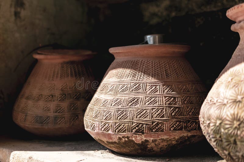 Clay Pots with Drinkable Water, Myanmar. Stock Photo - Image of holding ...