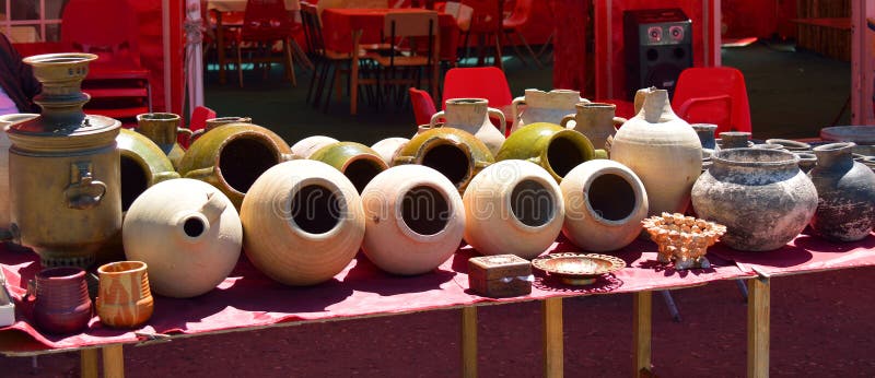Clay Pots, Jars and Samovar for Sale Stock Photo - Image of decorative ...