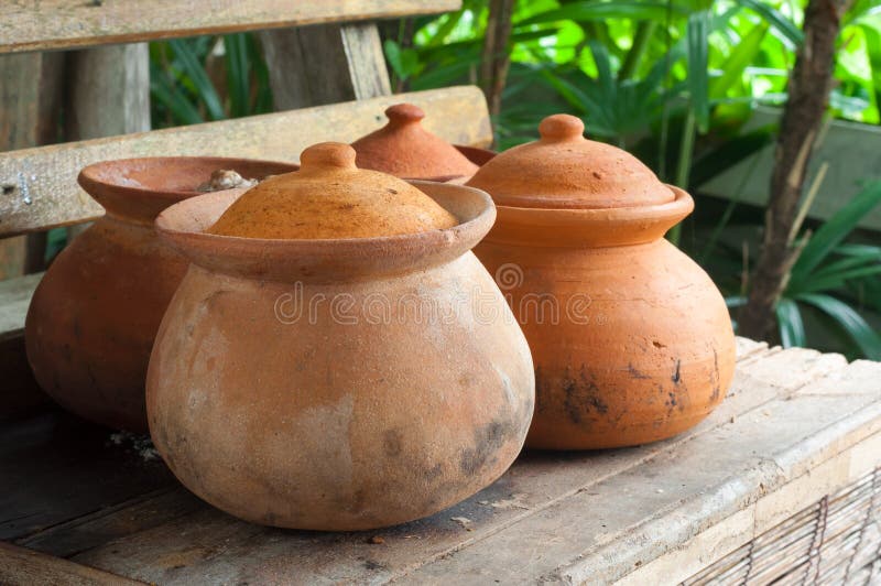 Clay Pots or Porttery on a Shelf Outside Kitchen Room Stock Image ...