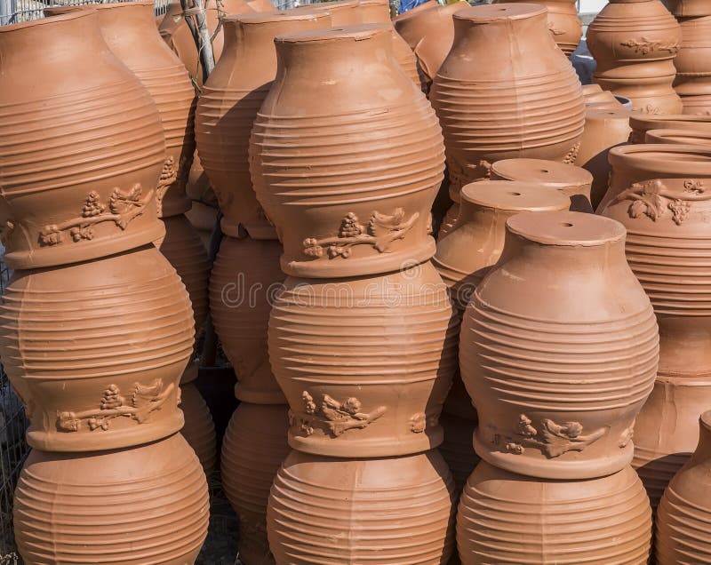 Clay Pottery Pots . Close-up Stock Image - Image of handicraft ...
