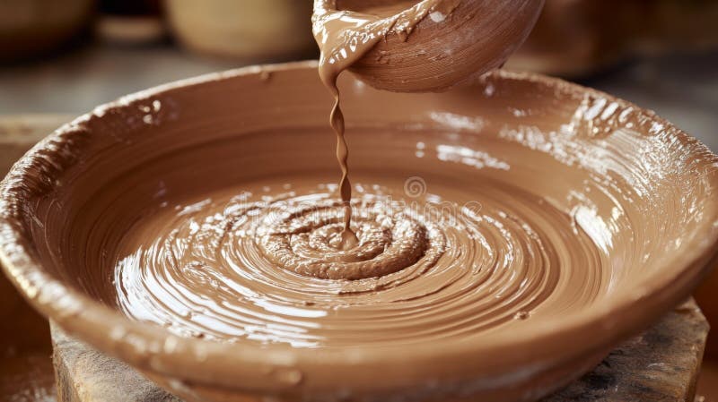 Clay Pouring into a Pottery Bowl Creating Swirls Stock Illustration ...